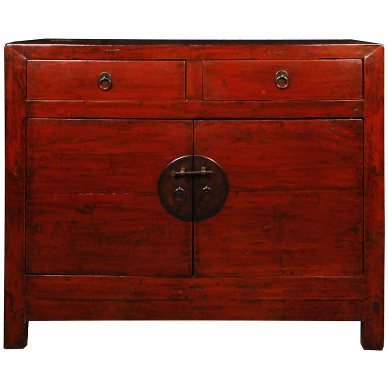 19th Century Chinese Two Door Two Drawer Red Lacquer Chest at 1stdibs