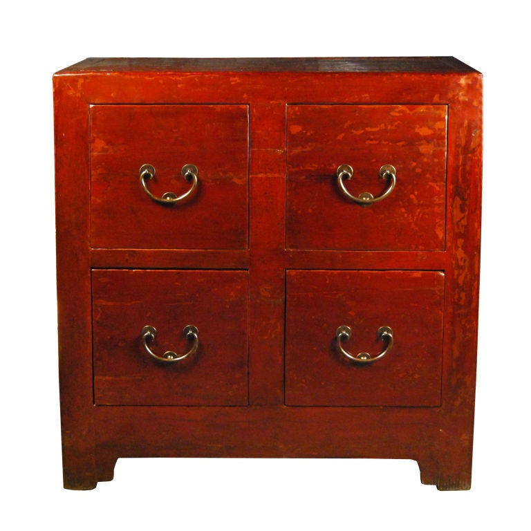 19th Century Chinese Red Lacquer Chest with Four Drawers at 1stDibs