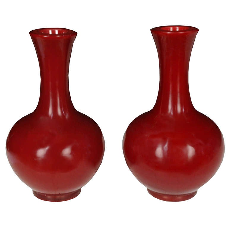Pair of Early 20th Century Red Peking Glass Vases at 1stDibs