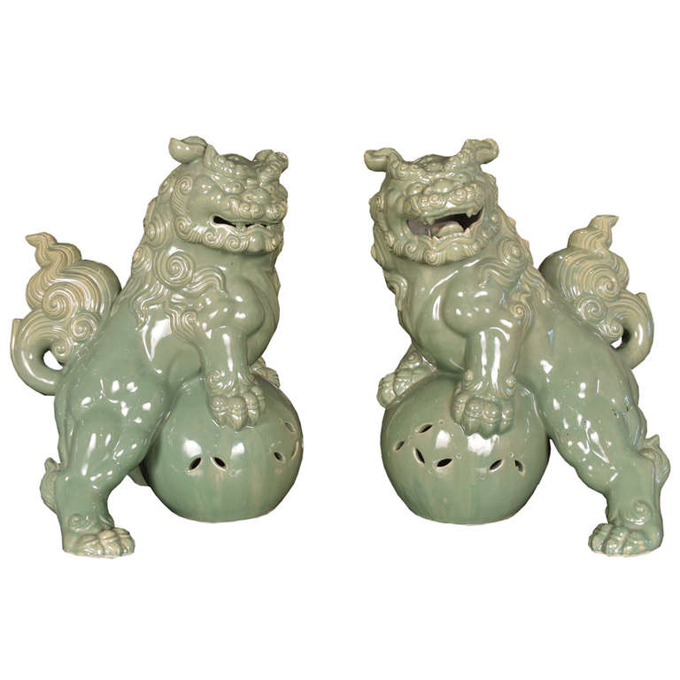Pair of Japanese Ceramic Fu Dogs at 1stDibs