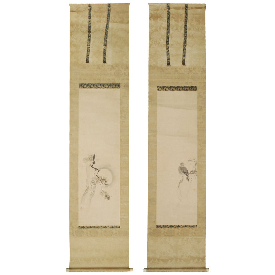 Set of Two Kano School Painted Scrolls at 1stDibs
