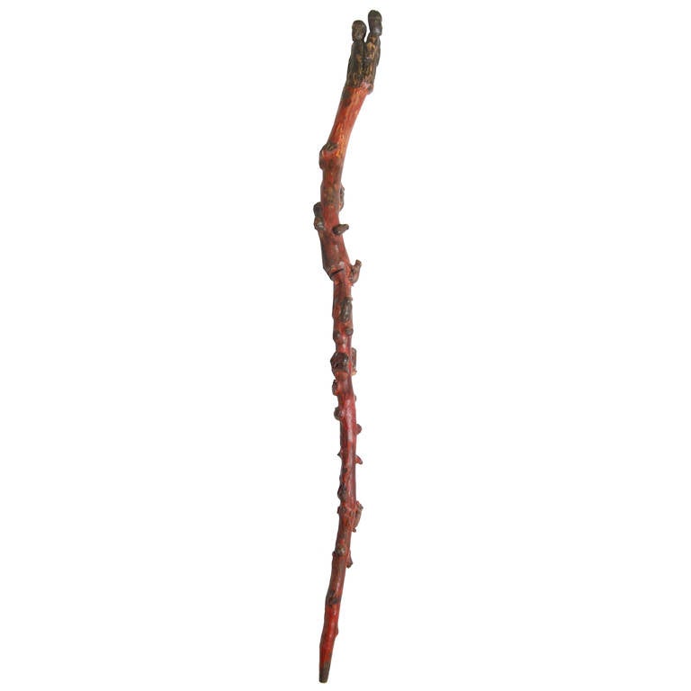 19th c. Chinese Folk Art Carved Walking Stick at 1stDibs