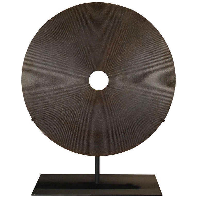 Chinese Carved Stone Bi Disc on Stand at 1stdibs