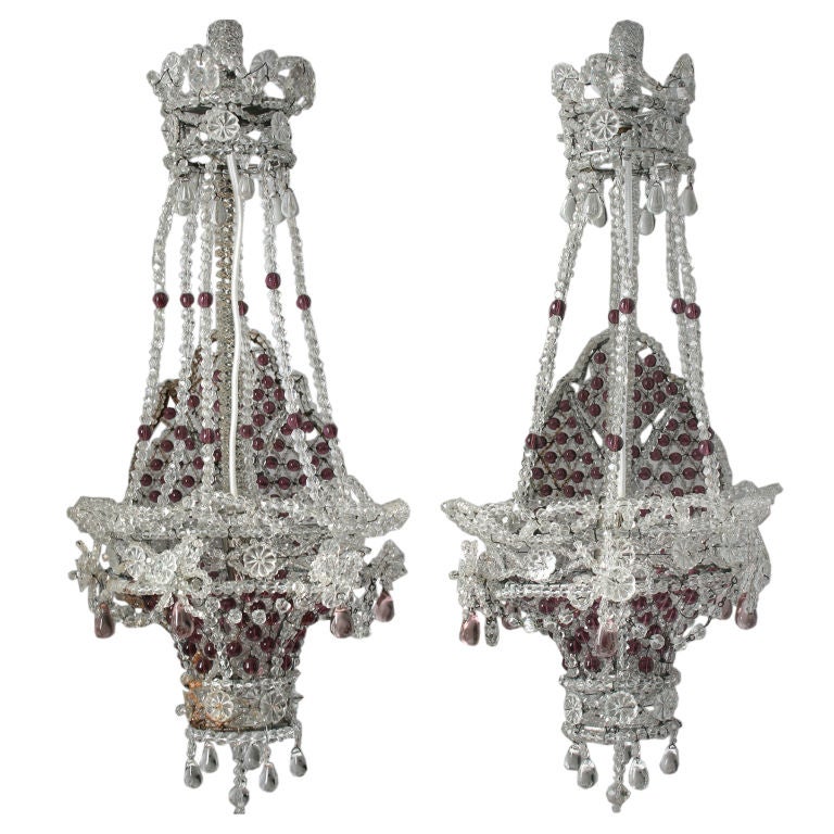 Gorgeous Beaded Basket Crystal Sconces at 1stDibs