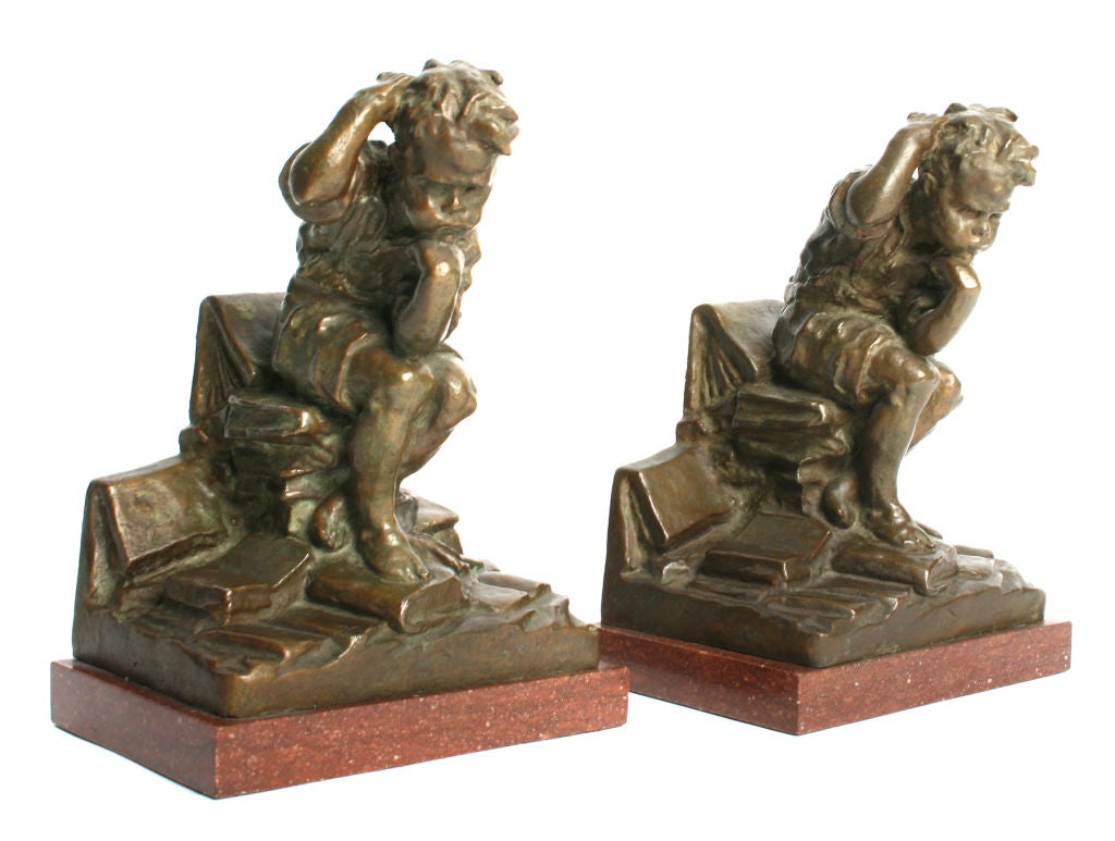 Pair of Bronze Bookends by Edgardo G.F. Simone at 1stDibs