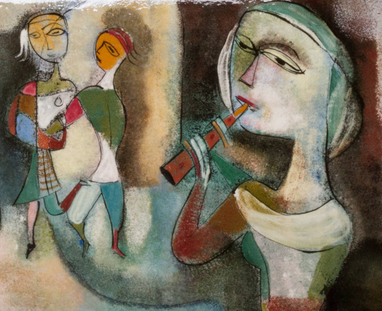 Large and Exceptional Polia Pillin Ceramic Wall Tile Woman with Flute ...