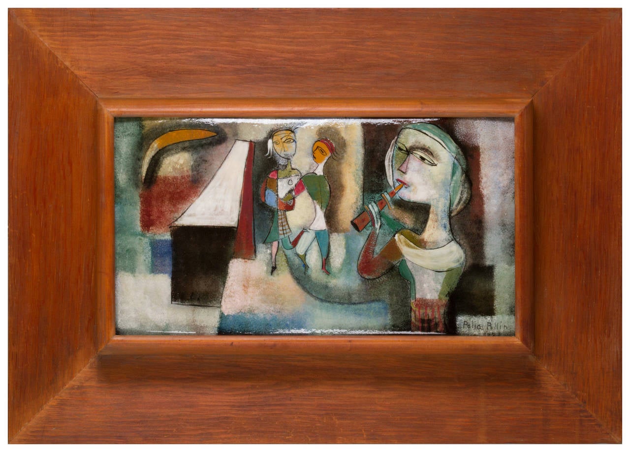 Large and Exceptional Polia Pillin Ceramic Wall Tile Woman with Flute ...