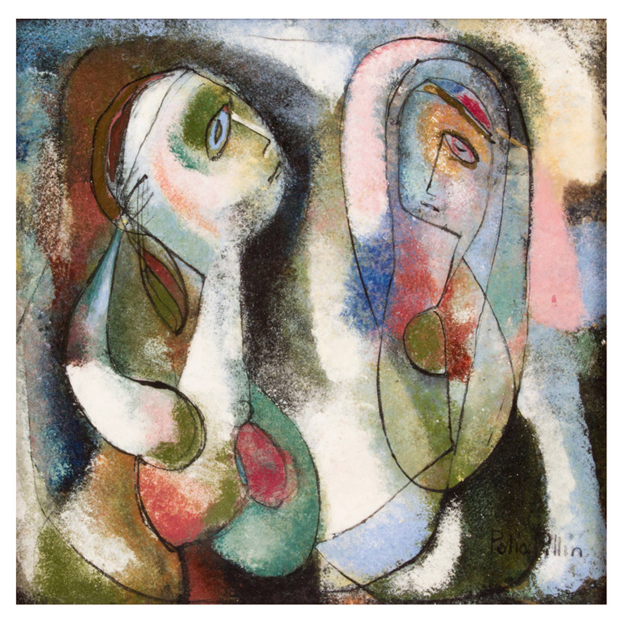 Rare Abstract Polia Pillin Ceramic Tile of Two Women at 1stDibs