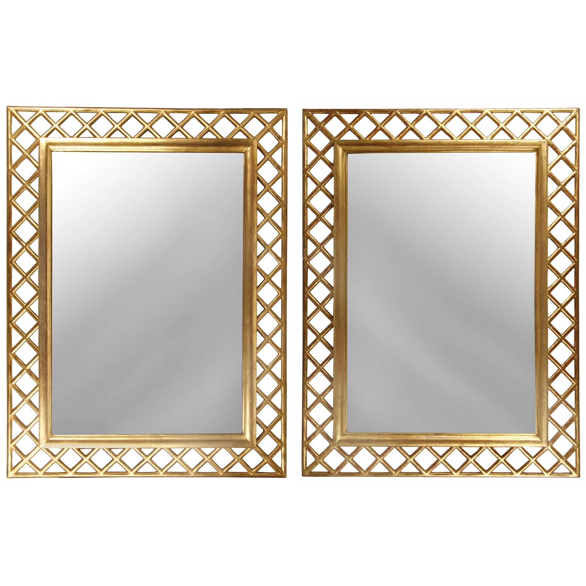 Pair of Hand Carved Gold Gilt Italian Gilt Mirrors with Lattice Borders ...