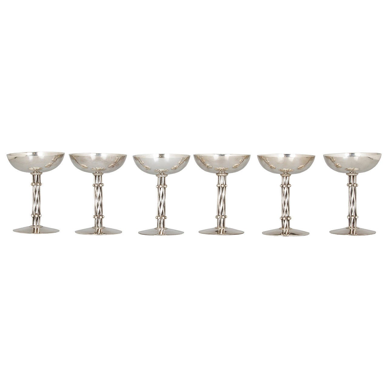 Set of Six Sterling Silver Champagne Coupes by William Spratling at 1stDibs