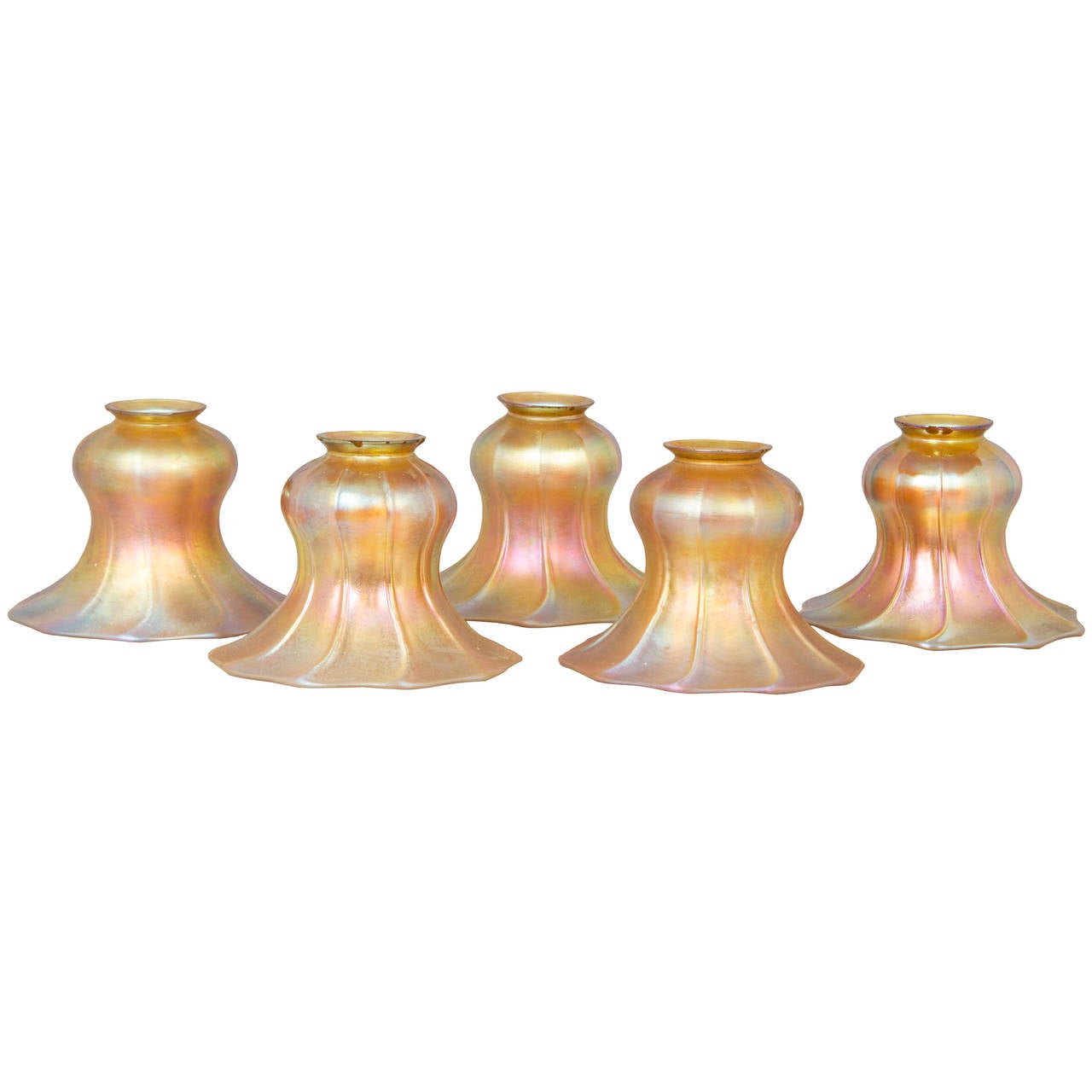 Set of Five Steuben Aurene Glass Shades For Sale at 1stDibs