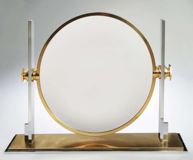 Karl Springer Large Chrome and Brass Vanity Mirror For Sale at 1stDibs