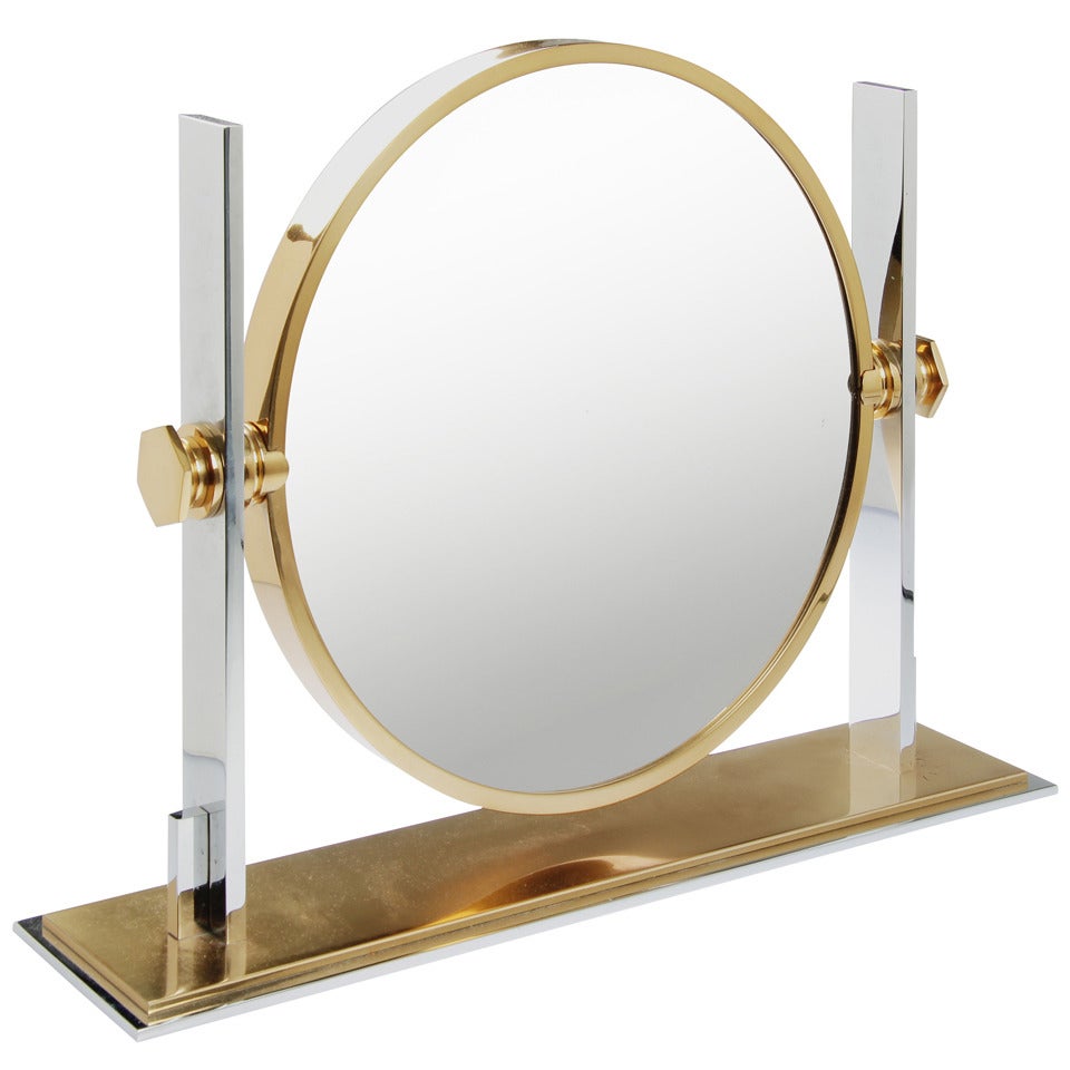 Karl Springer Large Chrome and Brass Vanity Mirror For Sale at 1stDibs