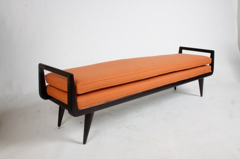 Mid-Century Modern mahogany bench with burnt orange upholstery at ...
