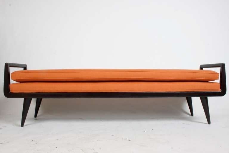 Midcentury Mahogany bench with Burnt Orange linen upholstery at 1stDibs ...