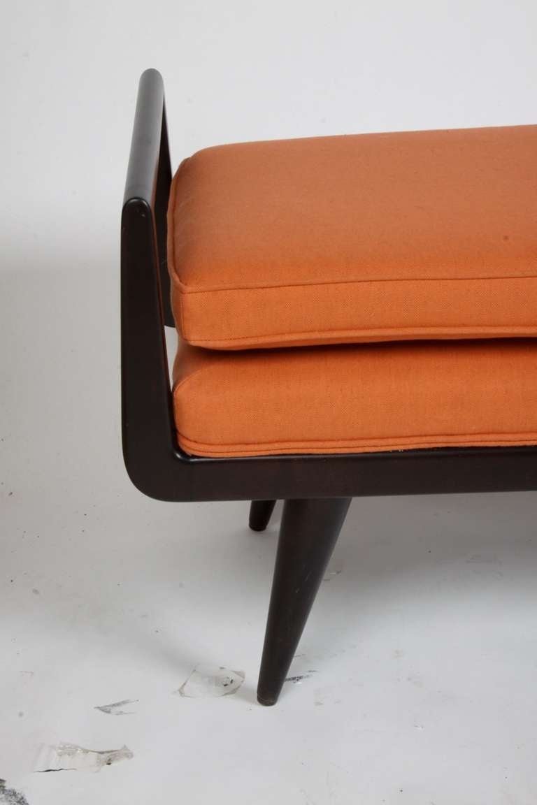Midcentury Mahogany bench with Burnt Orange linen upholstery at 1stDibs ...