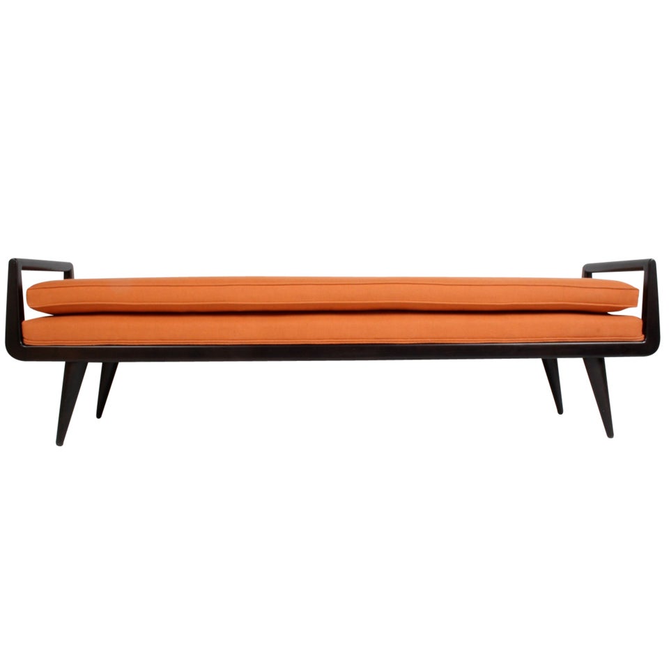 Midcentury Mahogany bench with Burnt Orange linen upholstery at 1stDibs ...