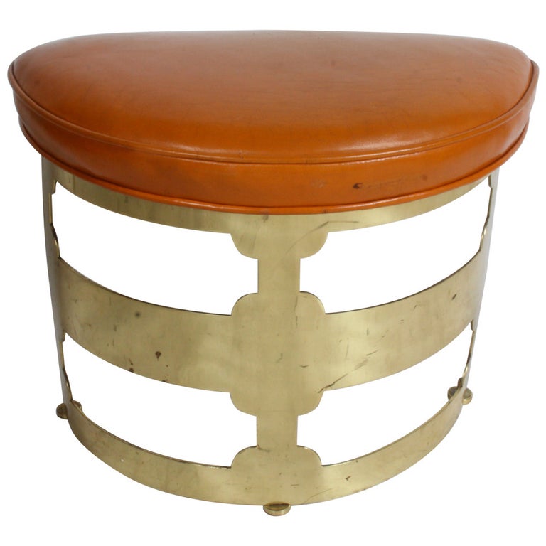 Sculptural Brass Base Stool Attributed to Grosfeld House at 1stDibs