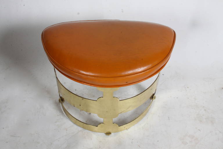 Sculptural Brass Base Stool Attributed to Grosfeld House at 1stDibs