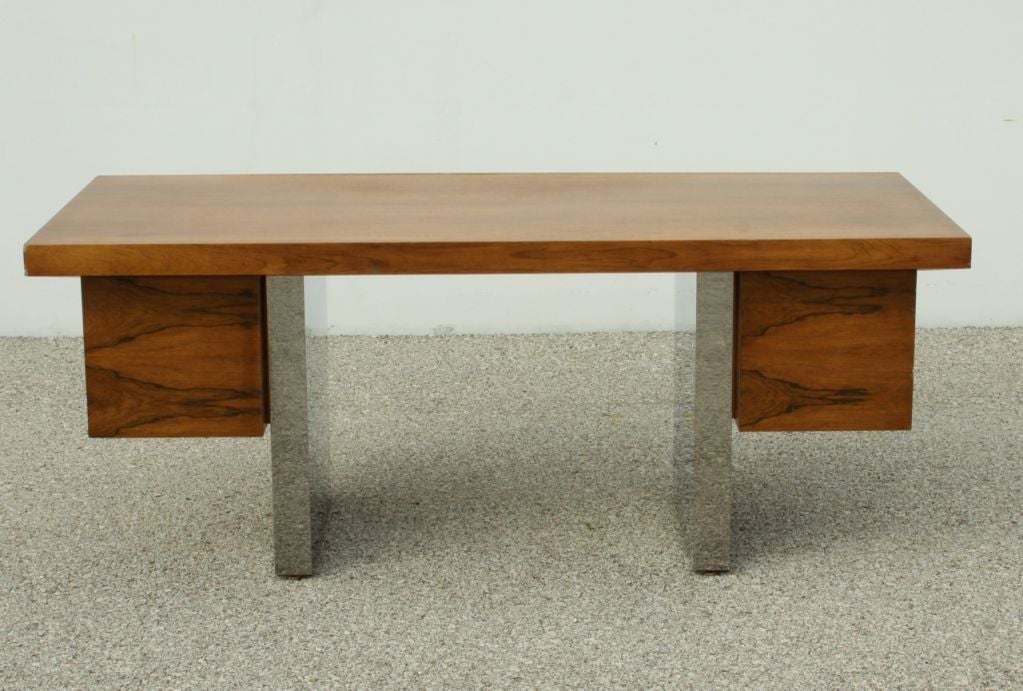 Roger Sprunger for Dunbar Rosewood and Stainless Executive Desk at 1stDibs