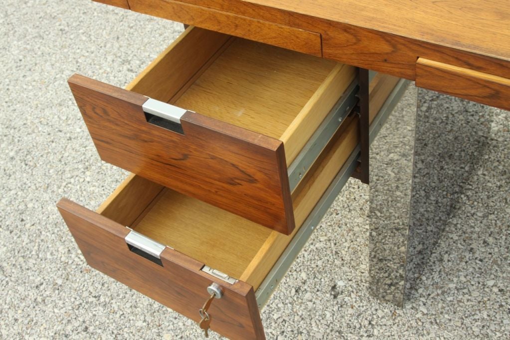 Roger Sprunger for Dunbar Rosewood and Stainless Executive Desk at 1stDibs