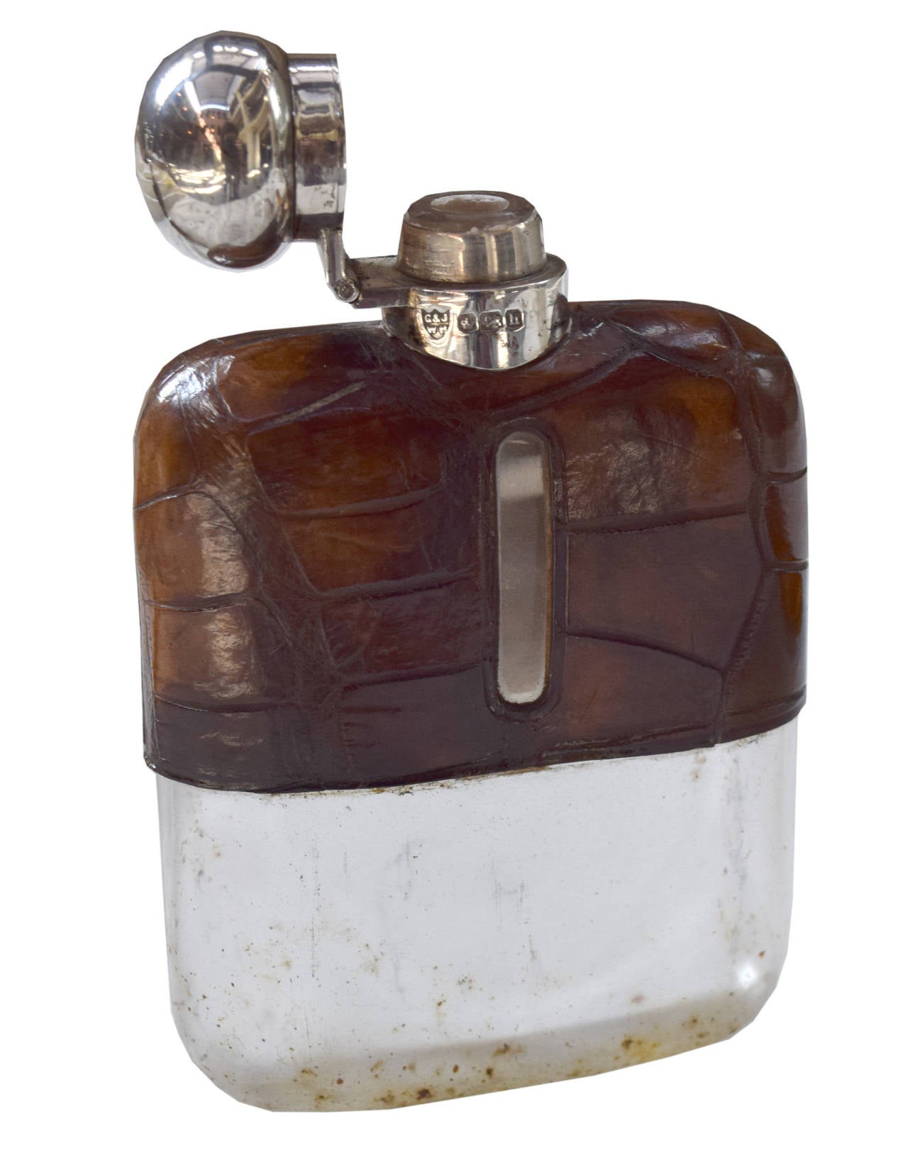 Set of Three Vintage Silver and Stamped Leather Hip Flasks For Sale at ...