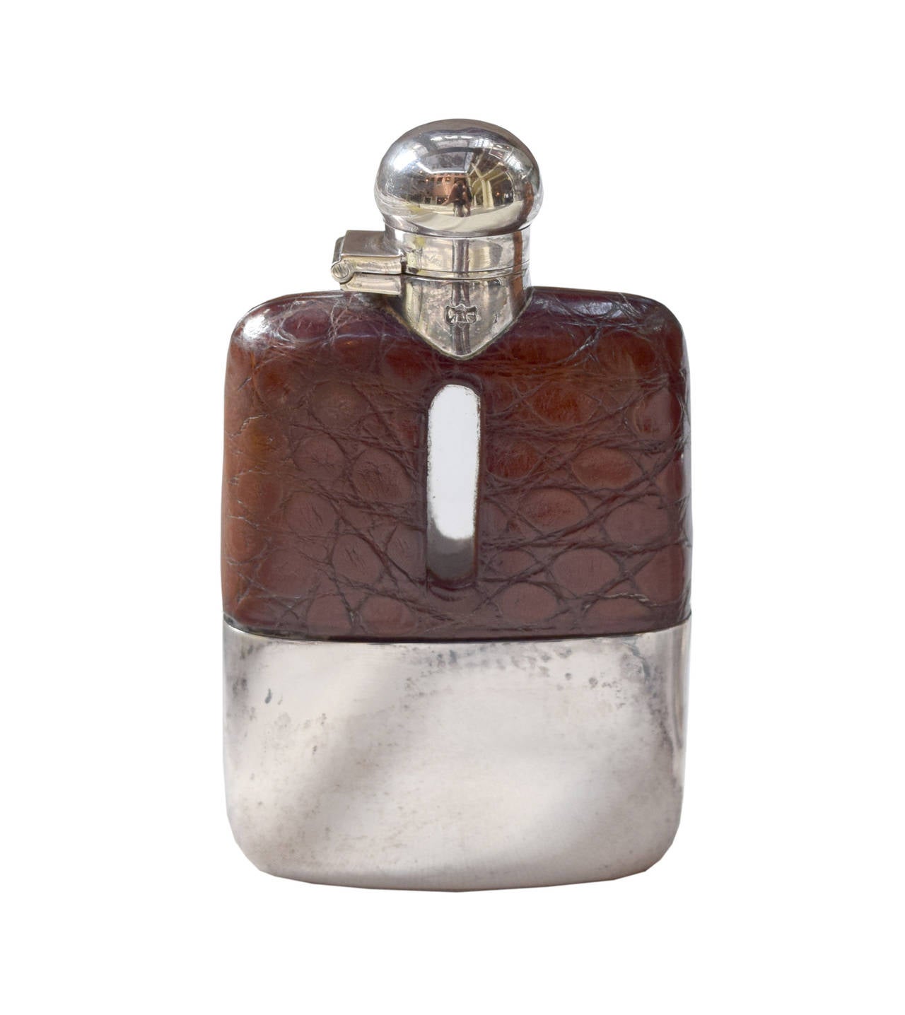 Set of Three Vintage Silver and Stamped Leather Hip Flasks For Sale at ...