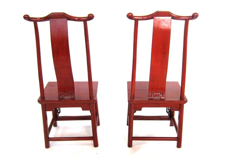 Pair of Carved Chinese Red Lacquered Chairs at 1stDibs
