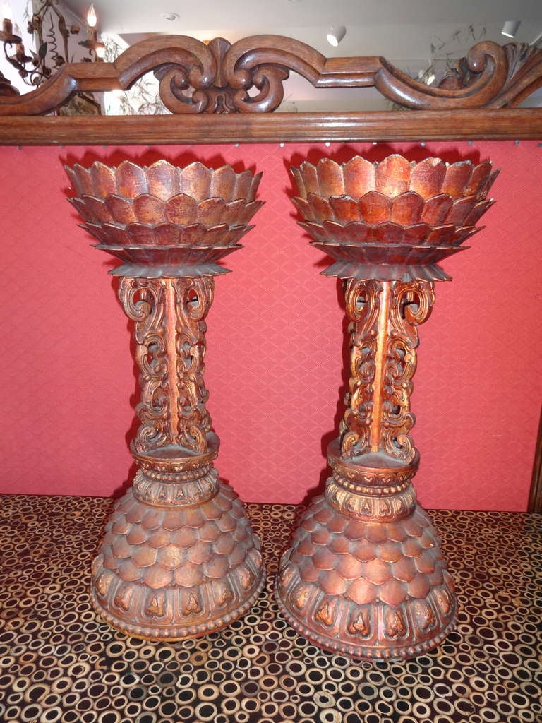 Pair Of Chinese Gilt Wood Candlesticks Ching Dynasty at 1stDibs