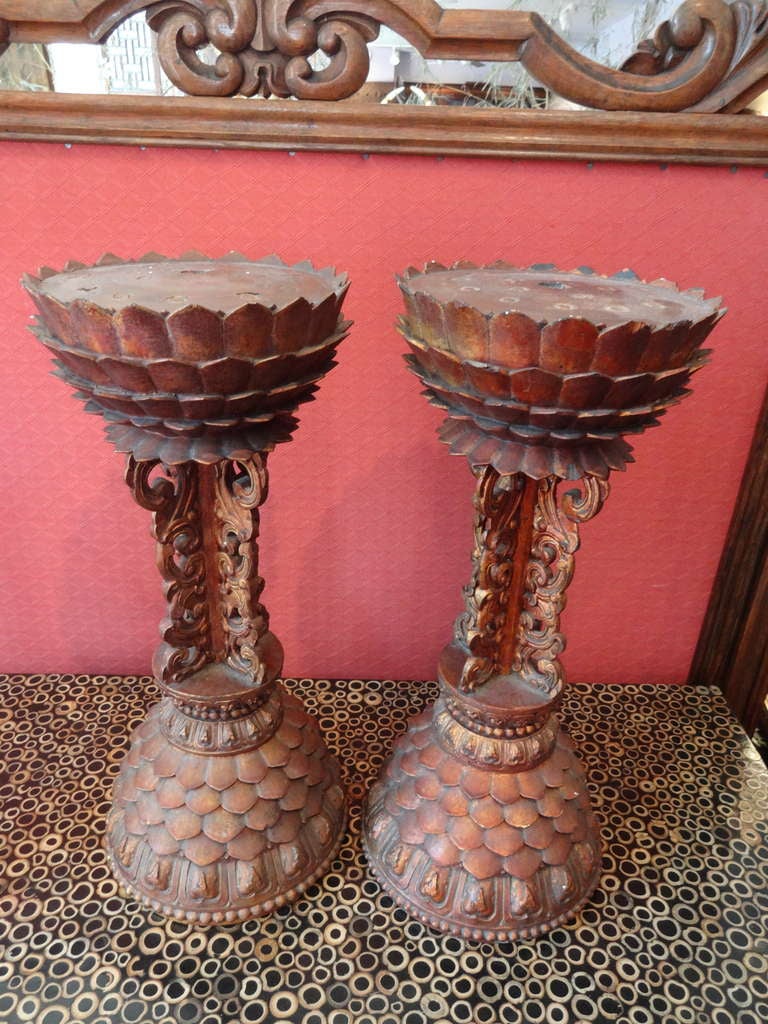 Pair Of Chinese Gilt Wood Candlesticks Ching Dynasty at 1stDibs