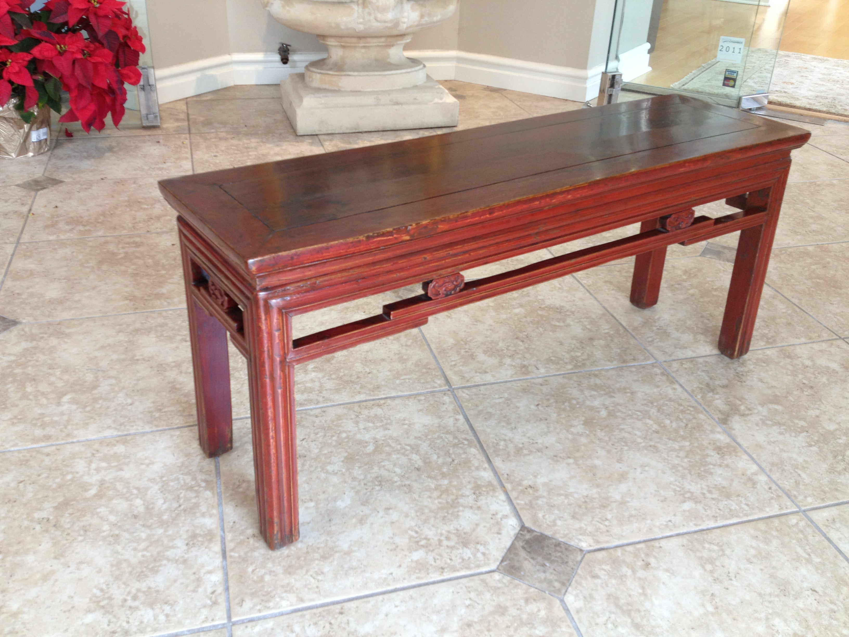 Chinese Red Lacquered Bench at 1stDibs