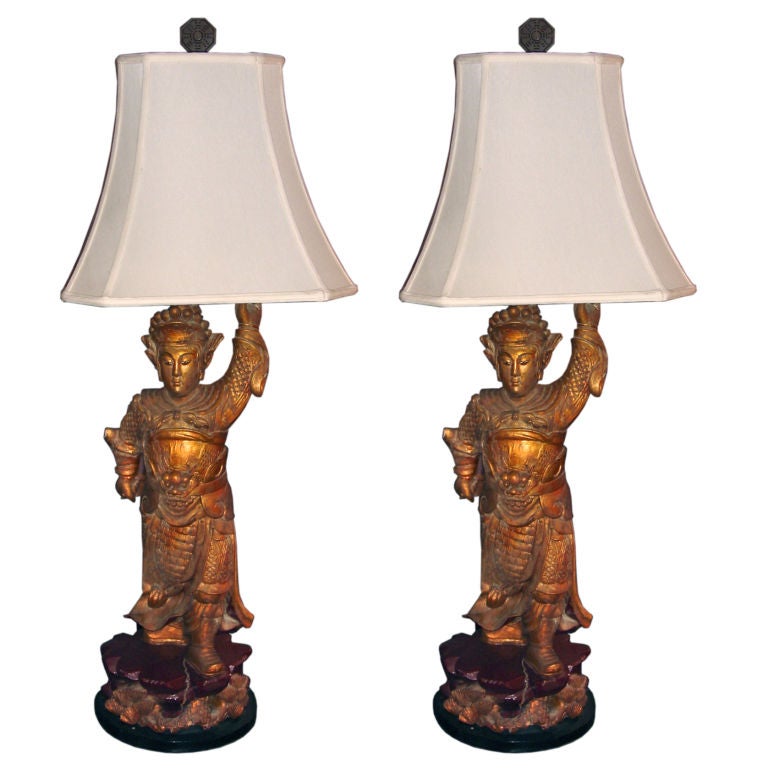 Pair of Vietnam Guard Statue Lamps at 1stDibs