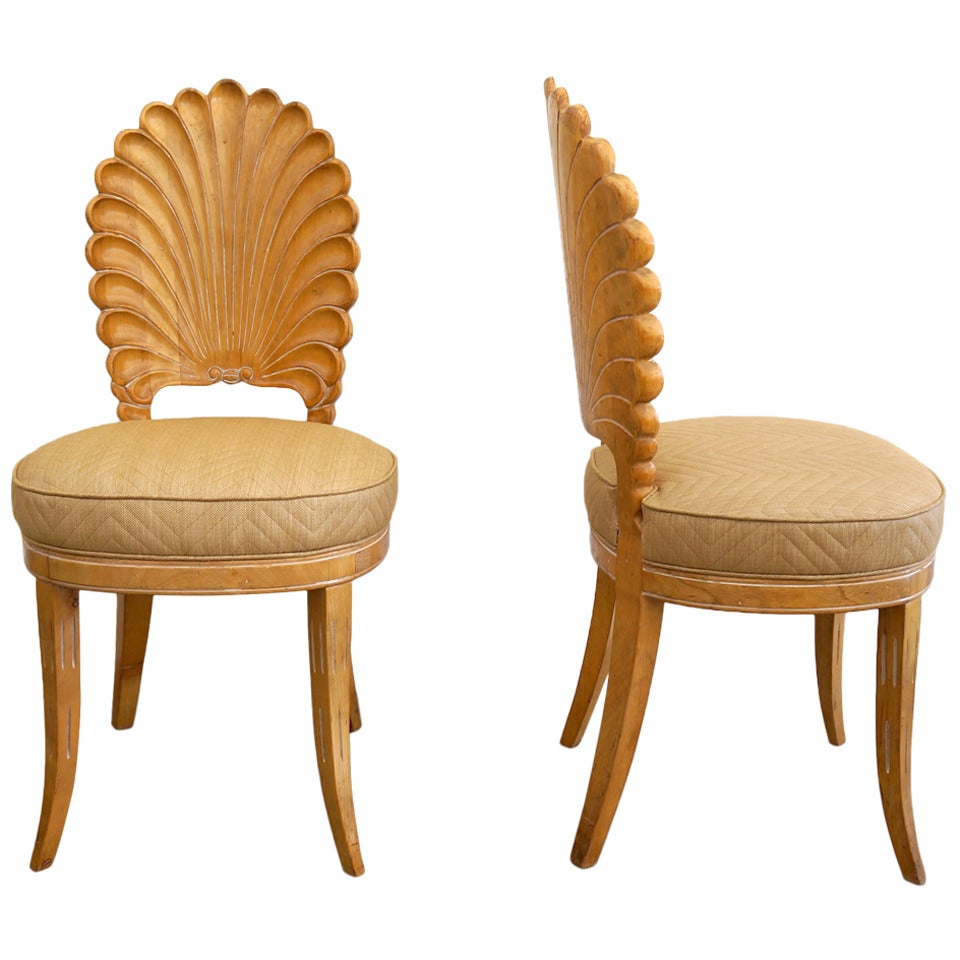 Pair of Hand Carved Shell Back Chairs at 1stDibs