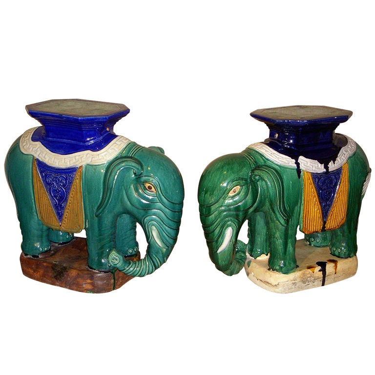 Pair of Chinese Glazed Ceramic Elephant Tables at 1stDibs
