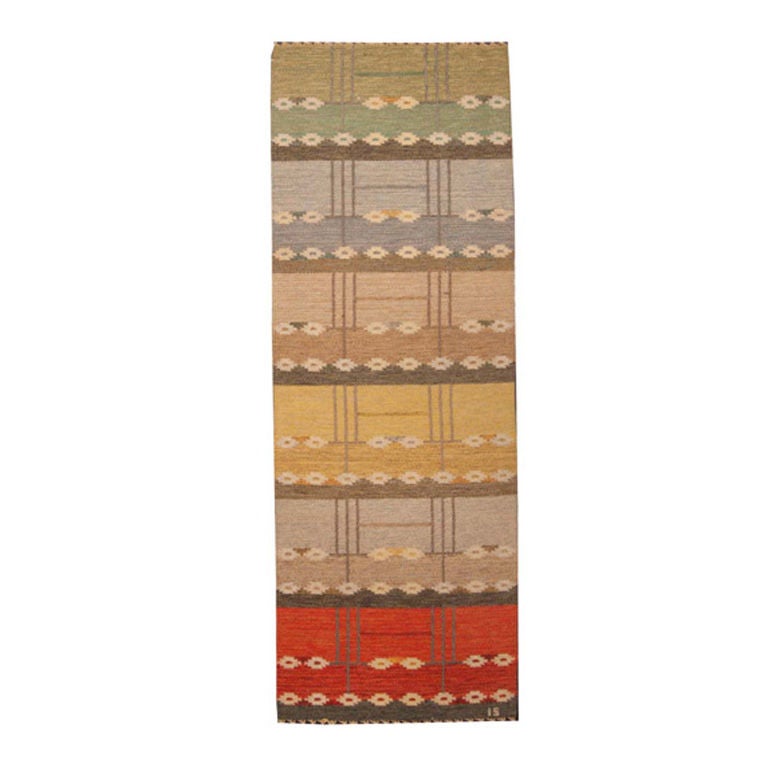 Vintage Swedish Flat Weave Runner Design Ingegerd Silow at 1stDibs