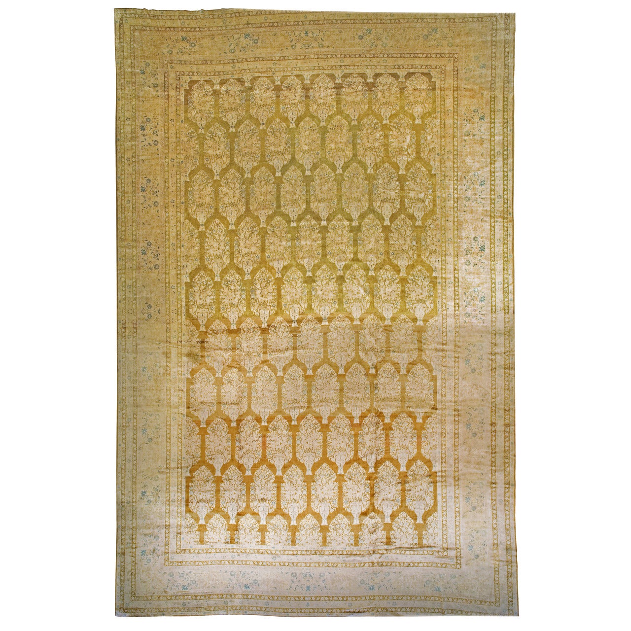 Antique Indian Botanic Handmade Wool Rug For Sale at 1stDibs