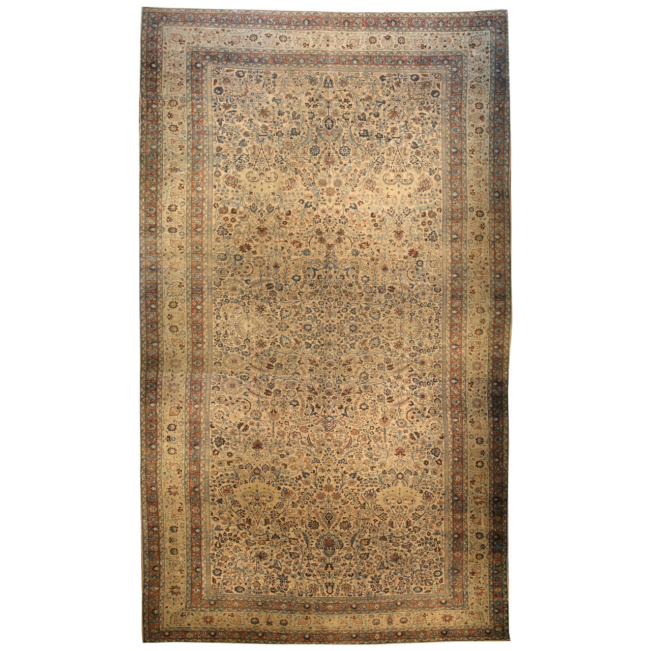 Large Antique Silk Mohtasham Kashan Persian Rug For Sale at 1stdibs