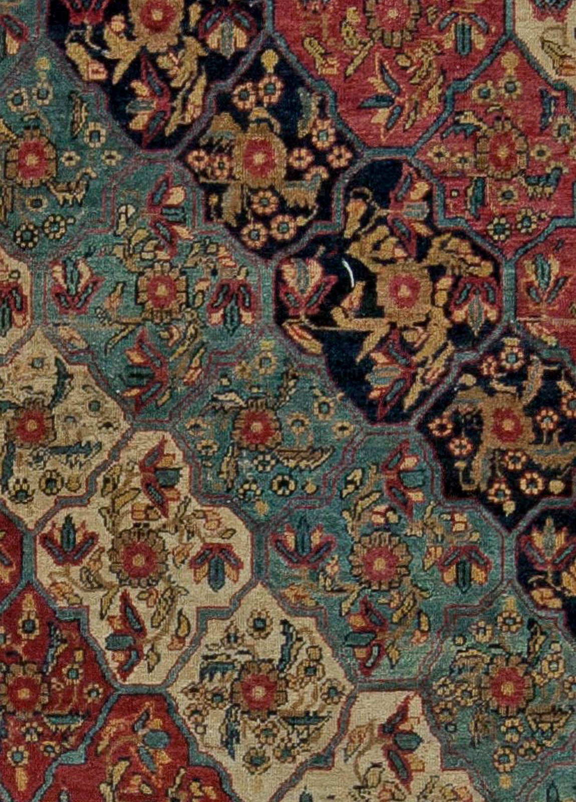 Antique Kirman Rug with Damask Rose Motifs at 1stDibs