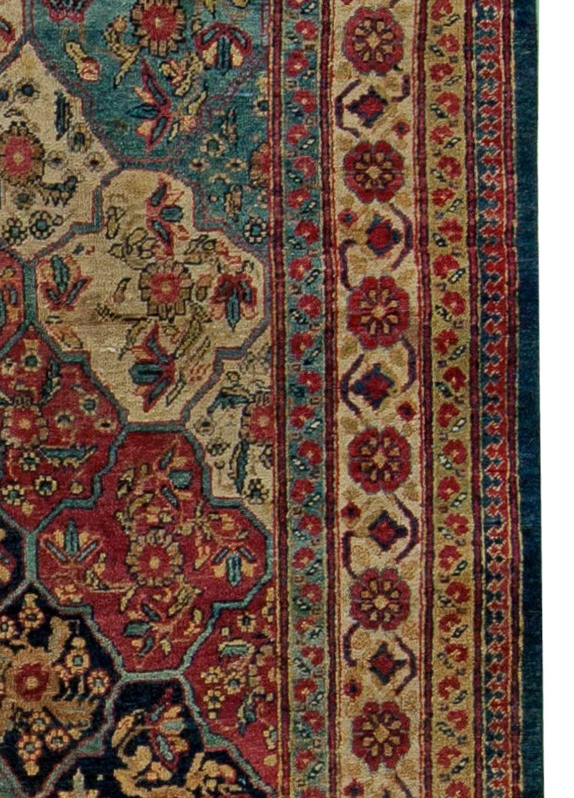 Antique Kirman Rug with Damask Rose Motifs at 1stDibs