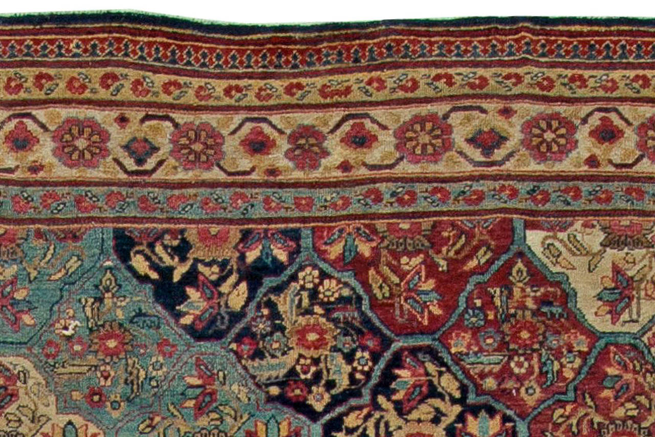 Antique Kirman Rug with Damask Rose Motifs at 1stDibs