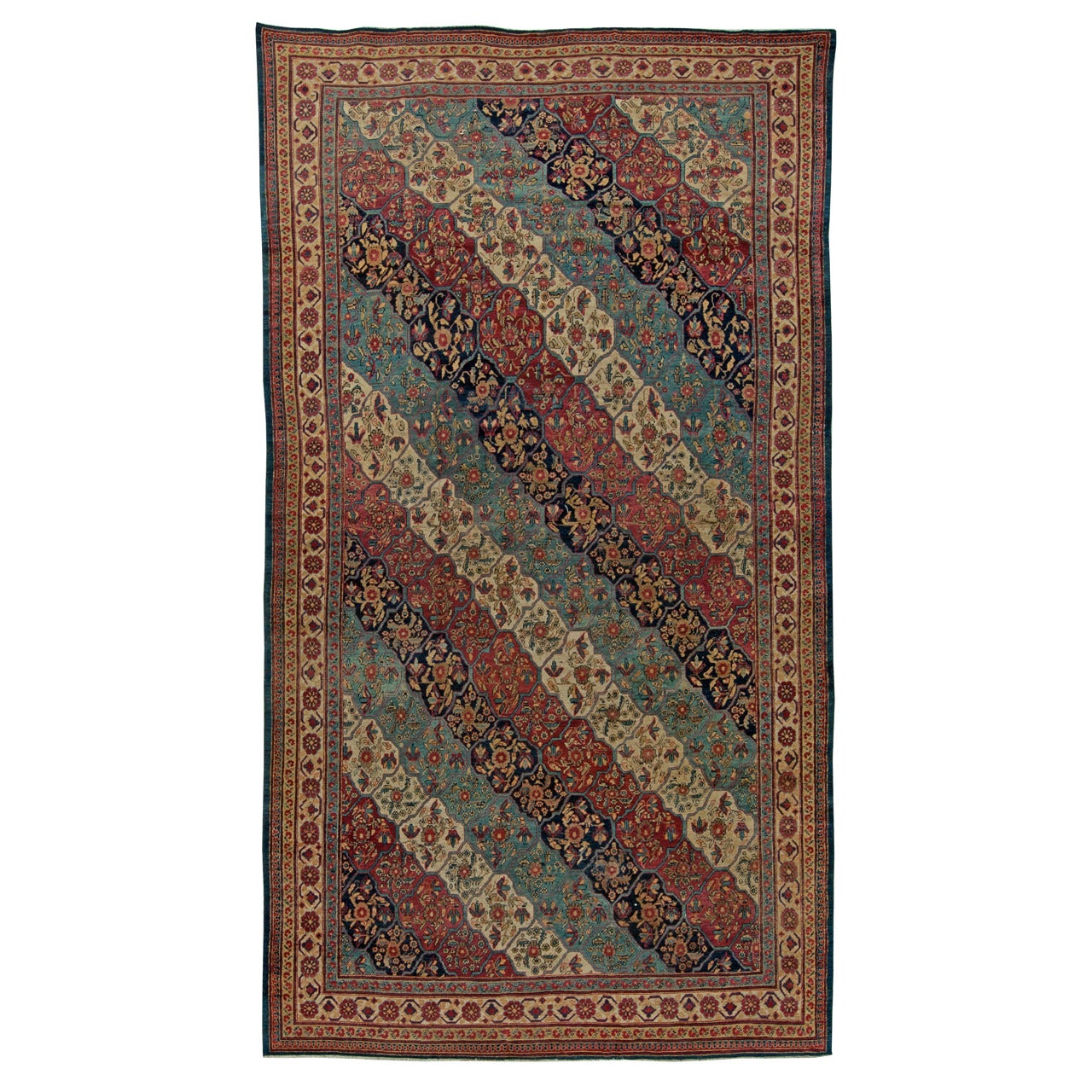 Antique Kirman Rug with Damask Rose Motifs at 1stDibs