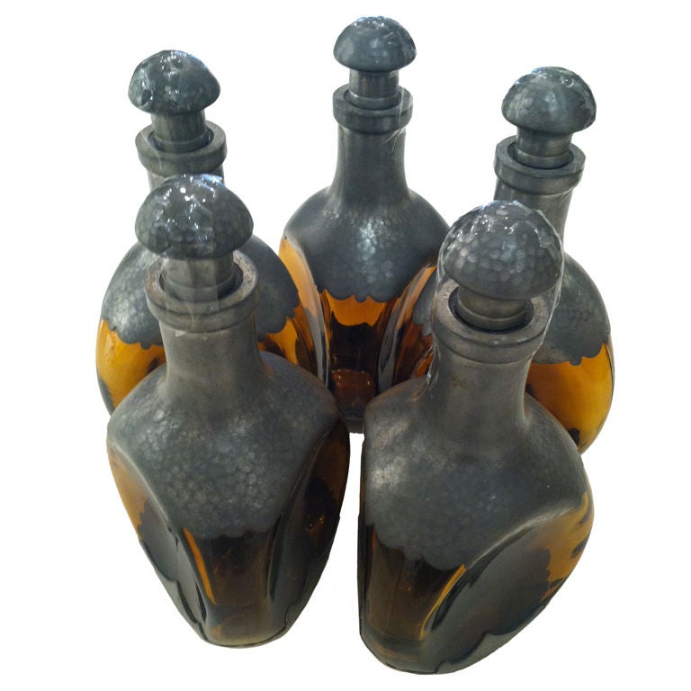 Set of 5 Pewter Decanters at 1stDibs