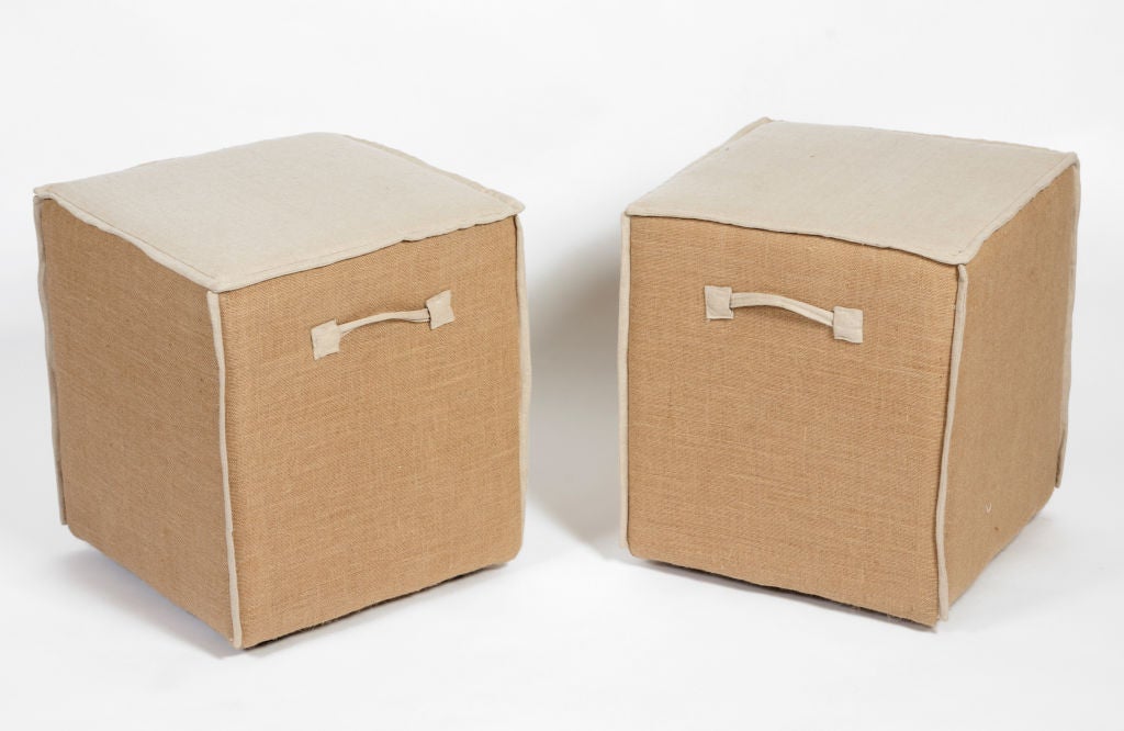 Burlap and Linen Cube Stool at 1stDibs