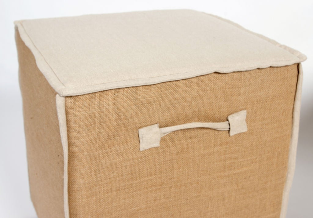 Burlap and Linen Cube Stool at 1stDibs