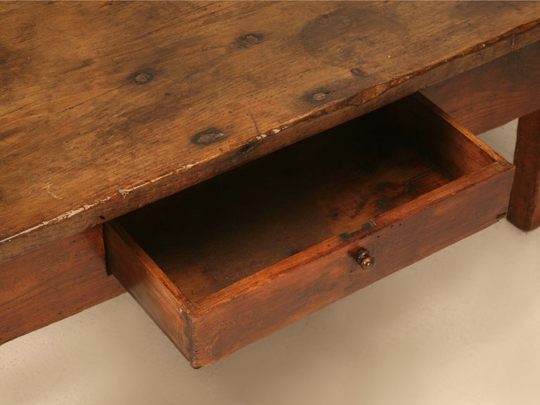 Original Antique French Oak and Pine Coffee Table w/Drawer and Wide ...