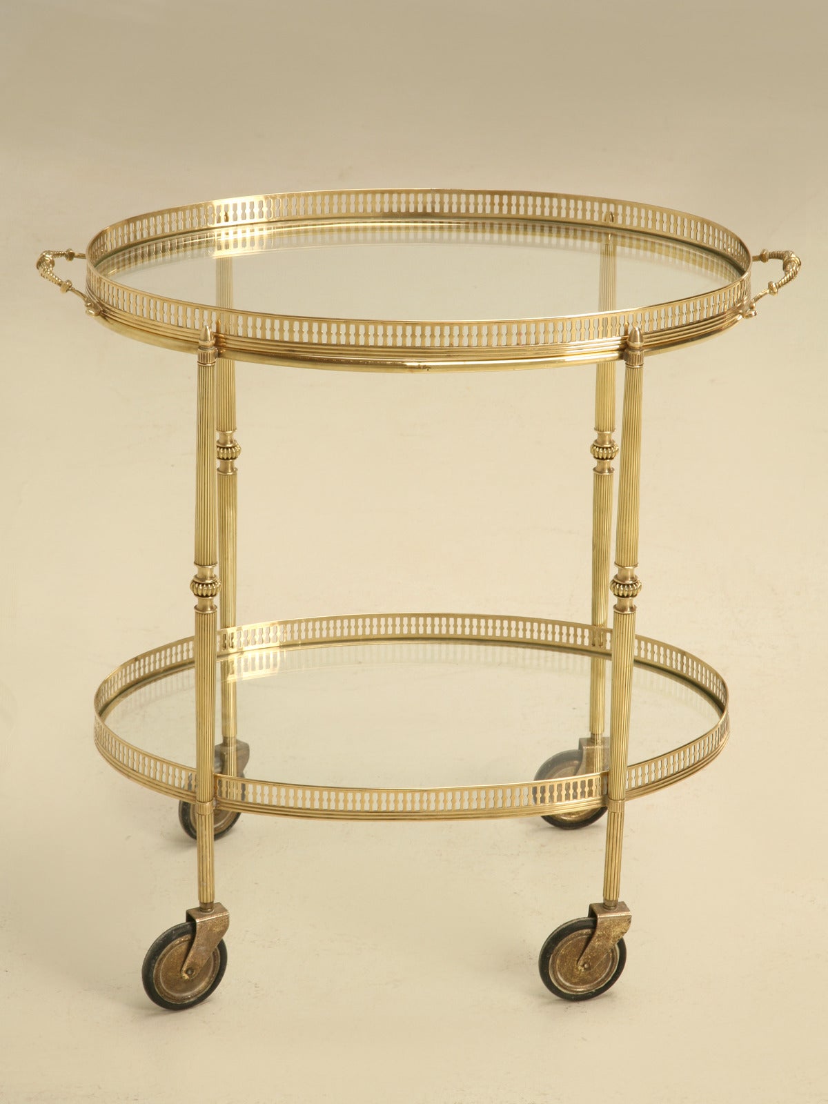 Vintage French Brass Oval Tea or Bar Cart at 1stDibs