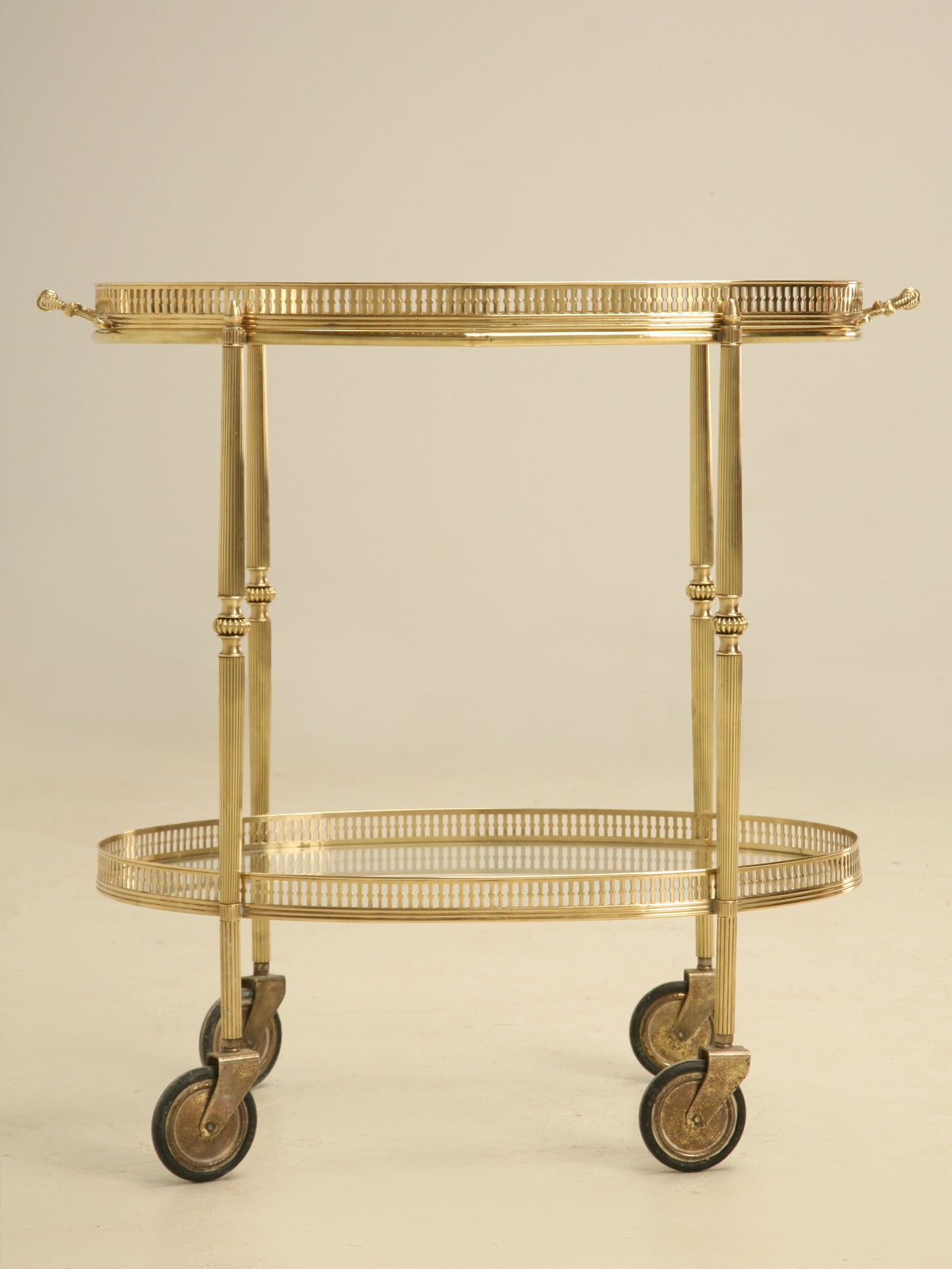Vintage French Brass Oval Tea or Bar Cart at 1stDibs