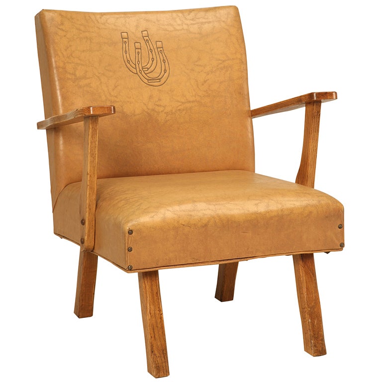 Original American "Ranch Oak" Cowboy Club Chair w/Horseshoes at 1stDibs