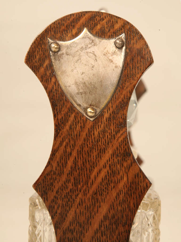 Original Antique English Oak and Hand-Cut Crystal Locking Tantalus w ...