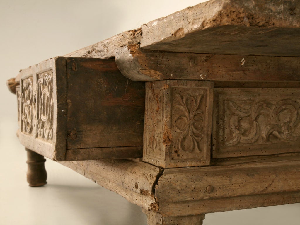 Rustic Original Hand-carved Spanish Coffee Table w/3 Drawers at 1stDibs